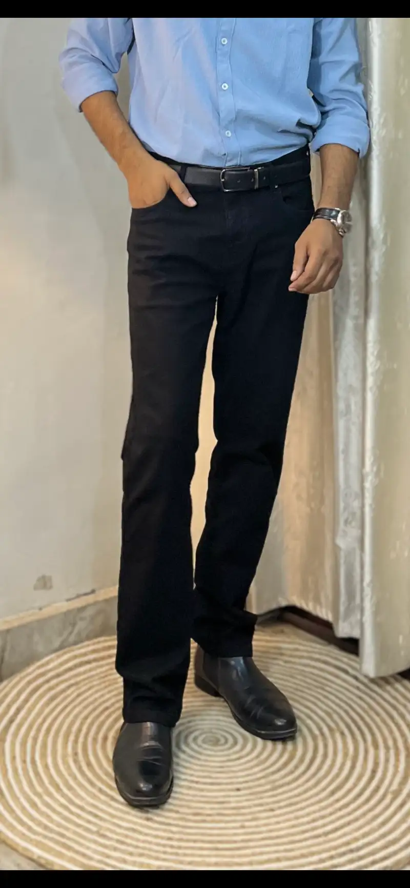 Buy Vertex black plain straight fit jeans for men online in India